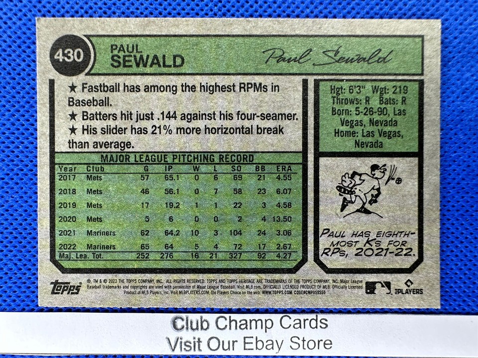 2023 #430 Paul Sewald Topps Heritage Baseball Short Print SP Mariners ...