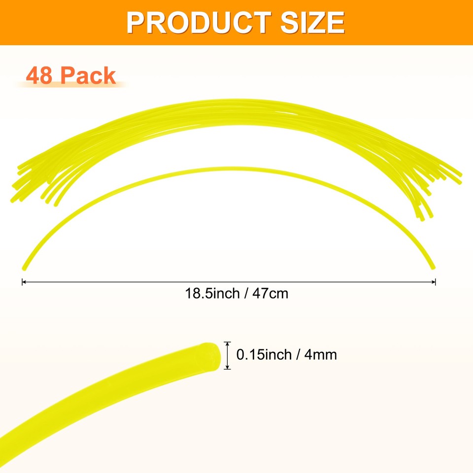 48Pcs 47x0.4cm Pre-Cut Trimmer Line Replacement Round Nylon Line Yellow ...