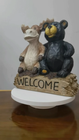 Bear and Moose Statue W/Welcome Sign Cottage Lodge Garden Decor Display ...
