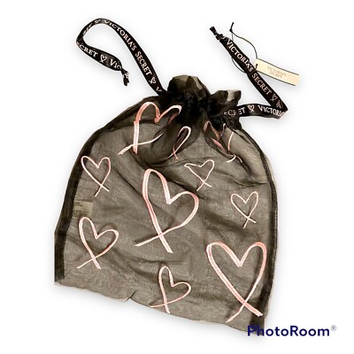 Victoria's Secret Bag Pink Hearts Sheer Black Mesh Bra Lingerie ...
