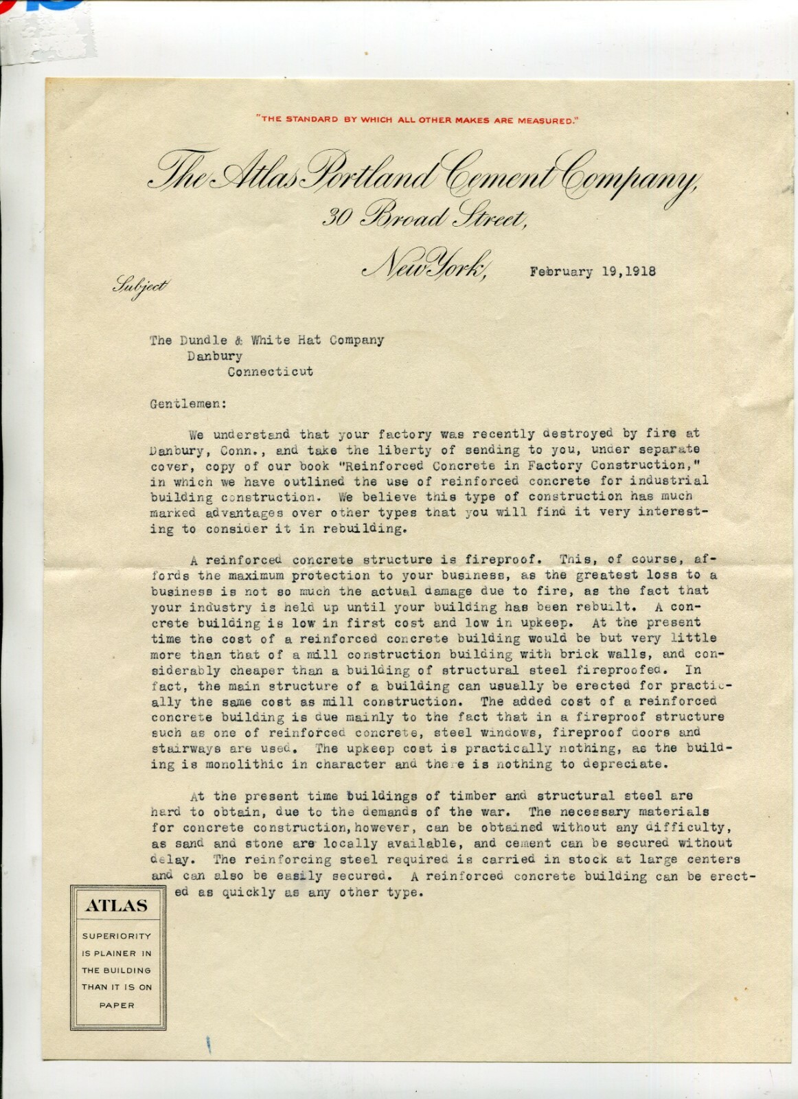 Vintage Letterhead ATLAS PORTLAND CEMENT CO NY 1918 Broad St | eBay