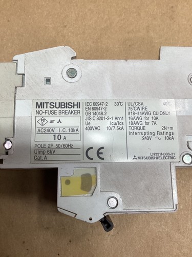 Mitsubishi Electric NF50-SMU 1 1 1P 1A No-Fuse Breaker 10A. AX-05SMU ...