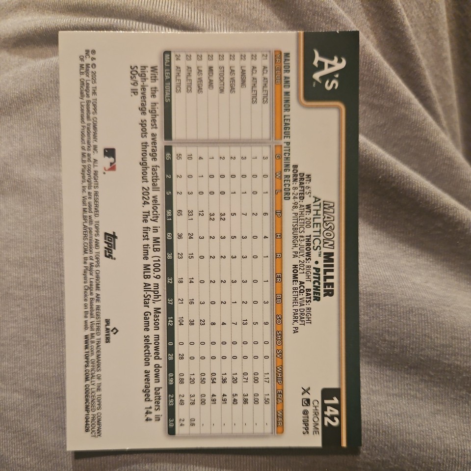 2025 Topps Chrome Mason Miller Prism Refractor | eBay