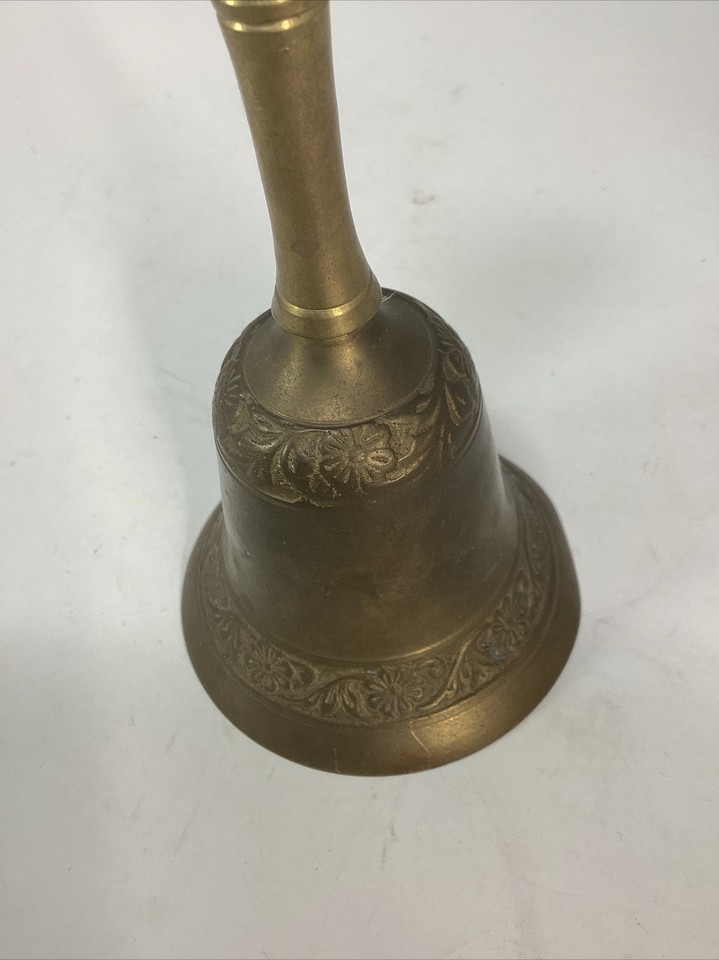 Vintage 7” Brass Bell Made In India Dinner/School Bell. Etched Floral ...