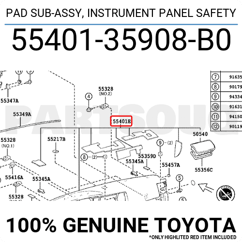 5540135908B0 Genuine Toyota PAD SUB-ASSY, INSTRUMENT PANEL SAFETY 55401 ...