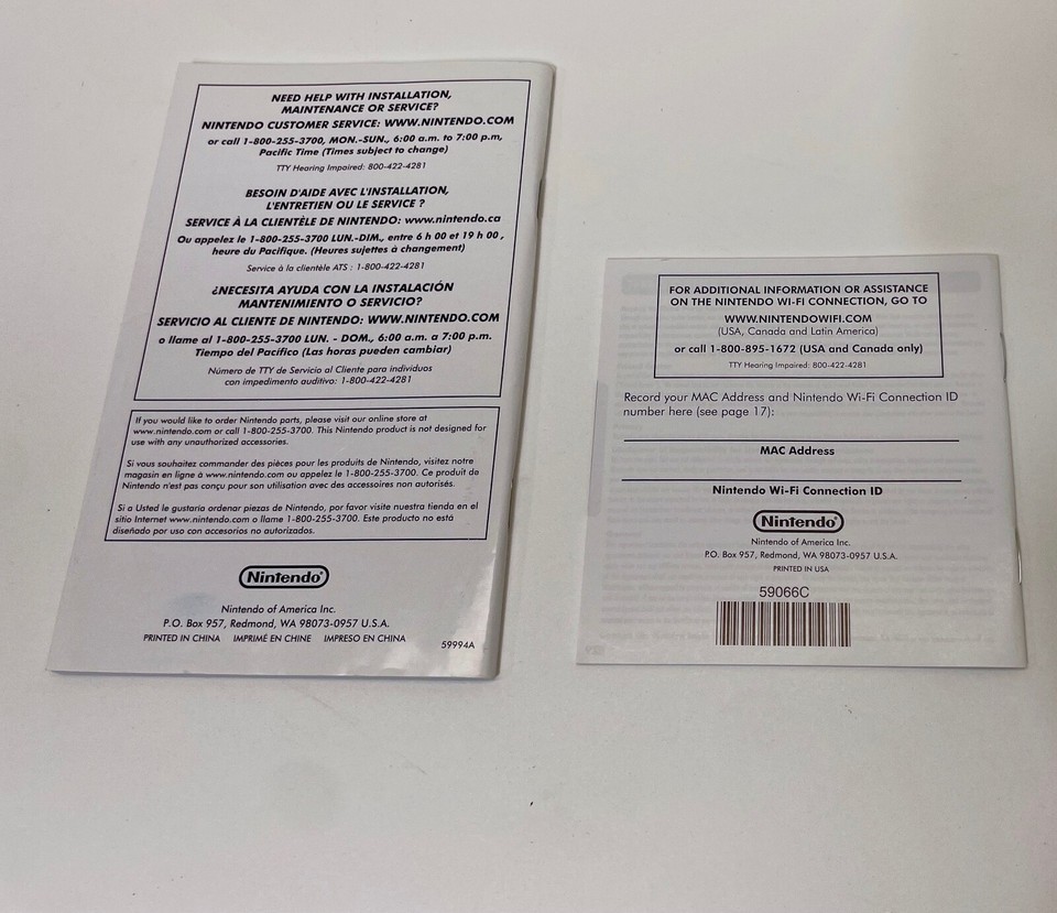 Nintendo DS Lite Manual instruction Booklet and Wi-Fi Instruction ...