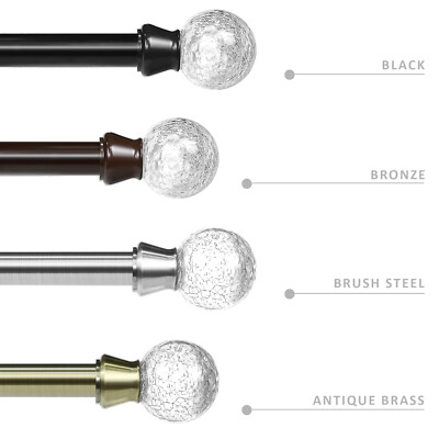 1" Crackle Glass Manhattan Double Drapery Curtain Window Rod Set, 28 ...