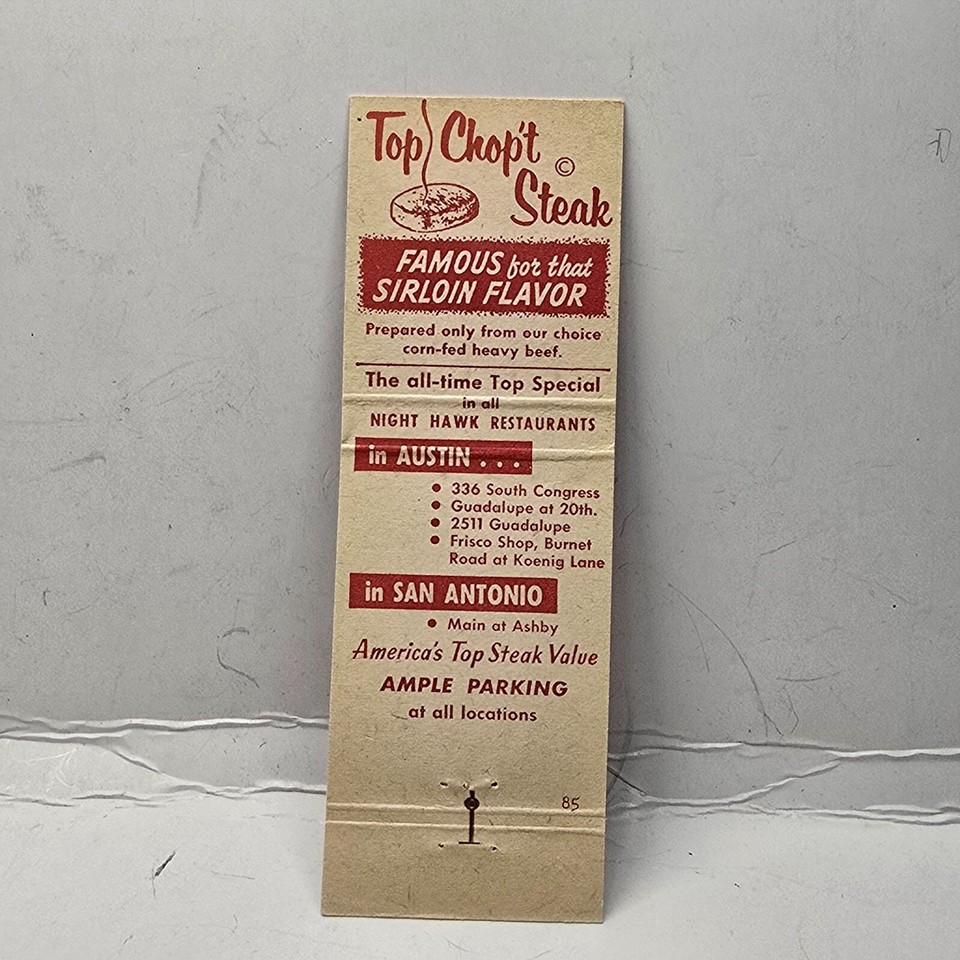 Vintage Matchbook Cover - NIGHT HAWK Restaurant Austin & San Antonio ...