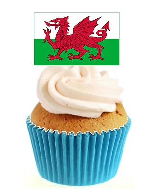 Novelty Wales Flag 12 Edible Stand Up wafer paper cake toppers Welsh ...
