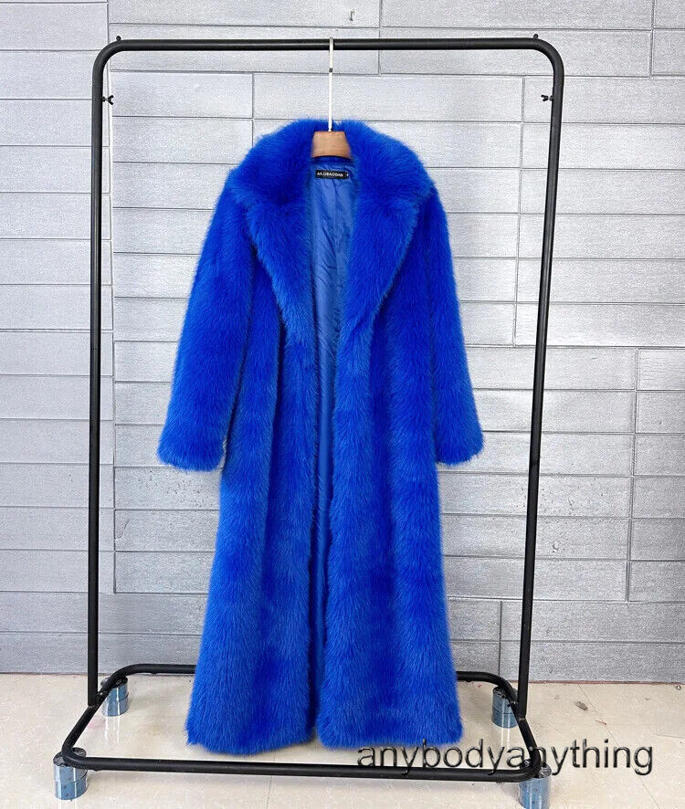 130cm Fluffy Faux Fur Coat Women Jacket Winter Lapel Thicken White Faux ...