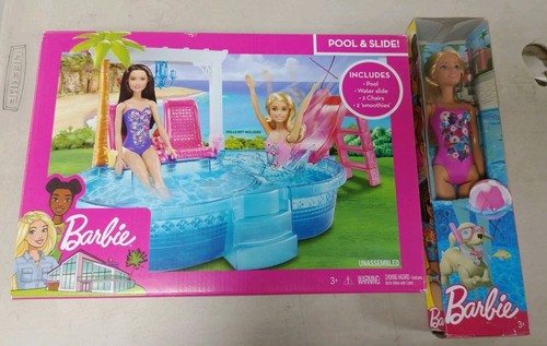 Playset Pink Glam Set Summer Beach Swimming Pool Barbie Doll Slide Gift ...