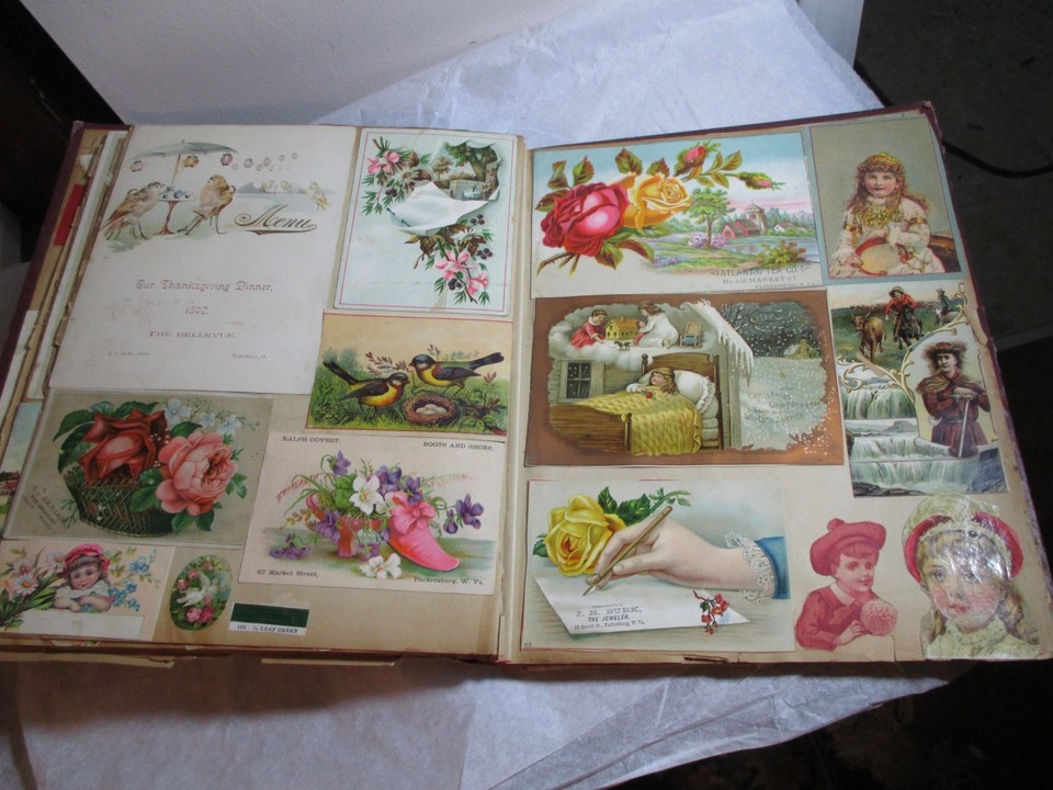 Large Late Victorian Scrapbook Album Ephemera Die Cut Trading Cards ...