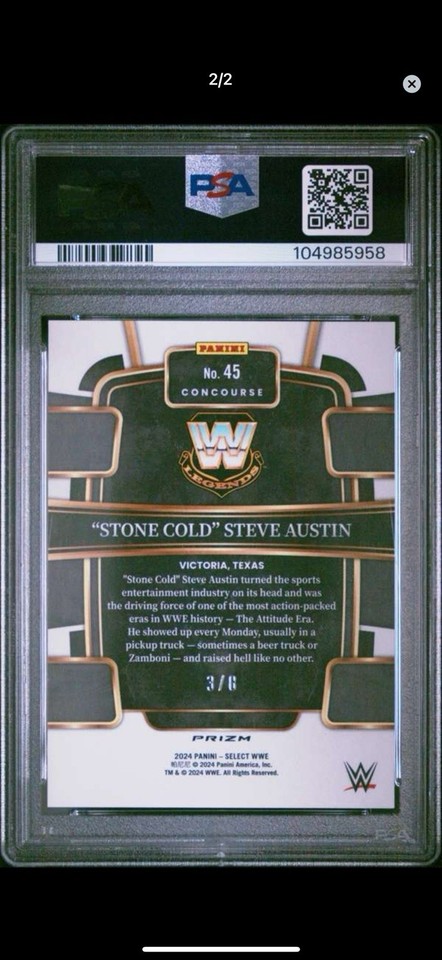 2024 Select WWE Stone Cold Lucky Envelope Prizm #d 3/8 PSA 10 | eBay
