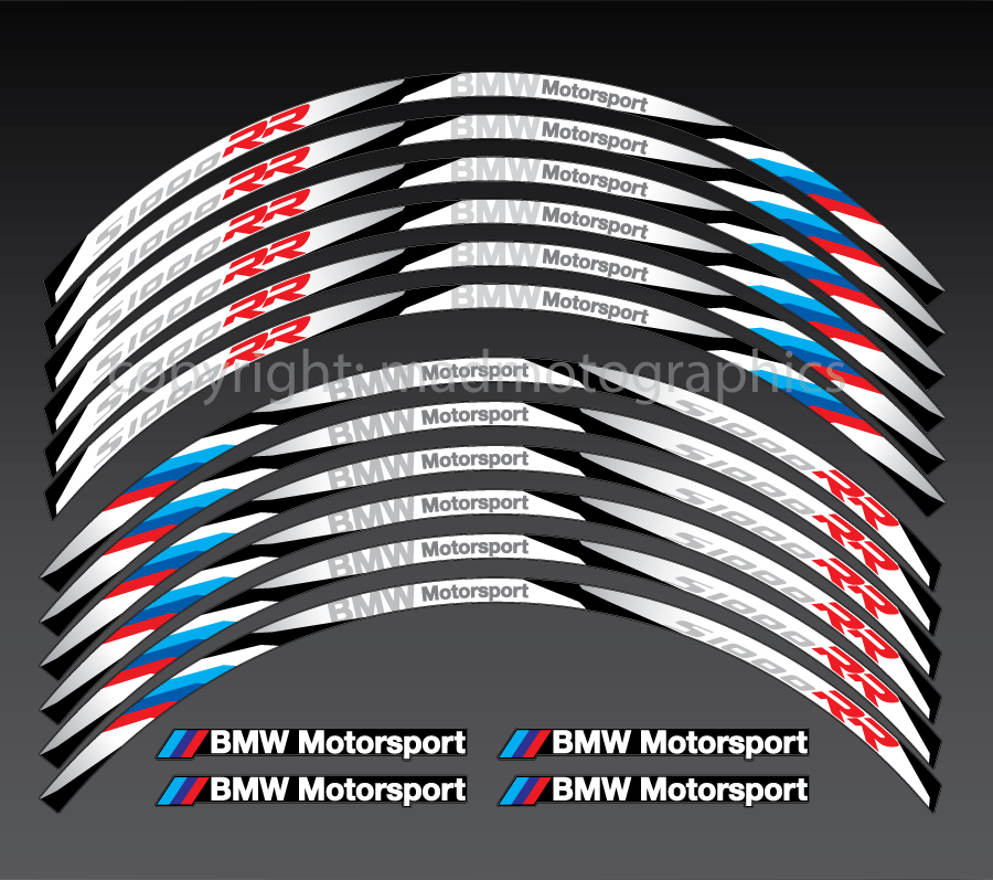 s1000RR motorcycle wheel stickers rim stripes HP4 decals bmw Motorsport ...