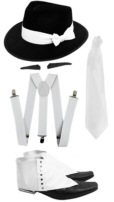 GANGSTER HAT BRACES TIE SPATS SPIV TASH 5 PIECE 1920'S FANCY DRESS ...