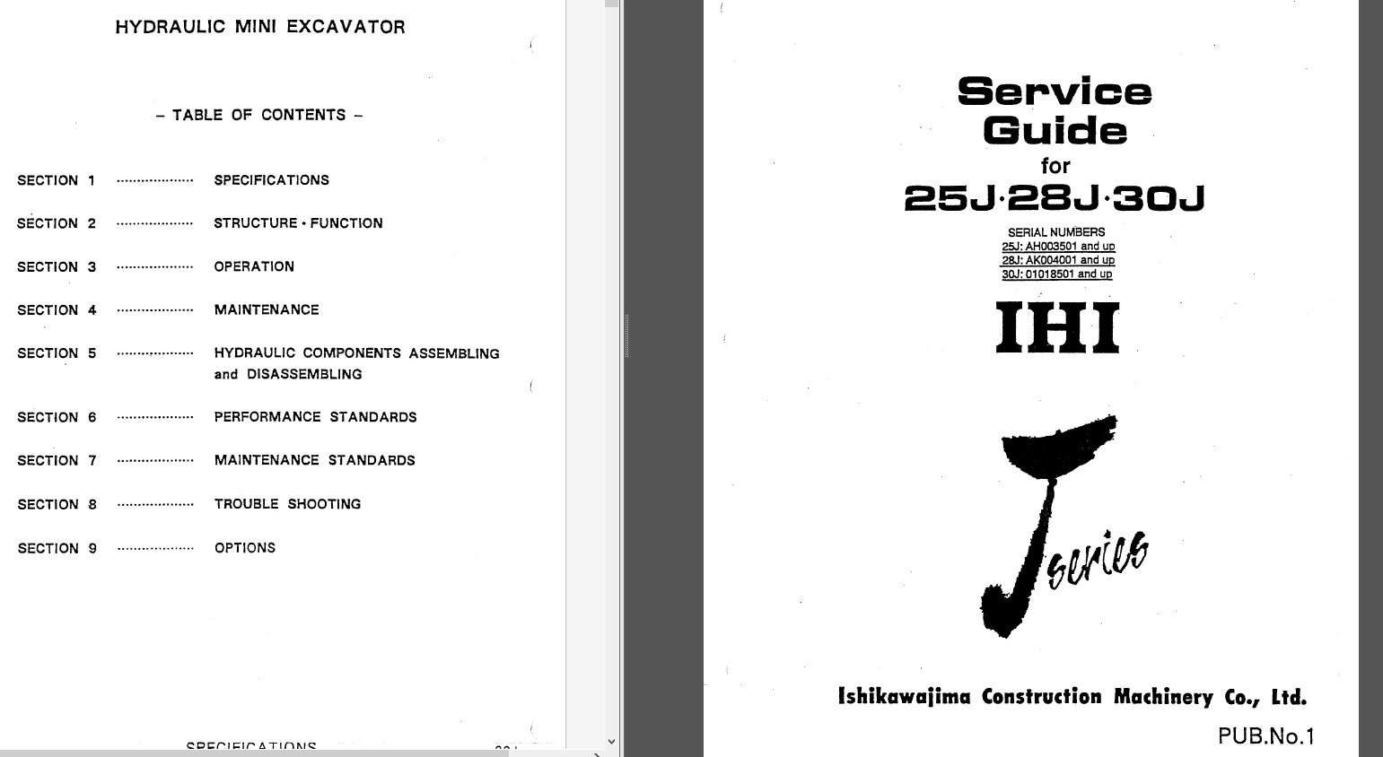 IHI 25J - 28J - 30J Mini Excavators Service & Parts Manual CD | eBay