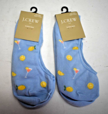 2 Pairs J. Crew Womens No Show Socks Martini Glass Lemon Light Blue ...