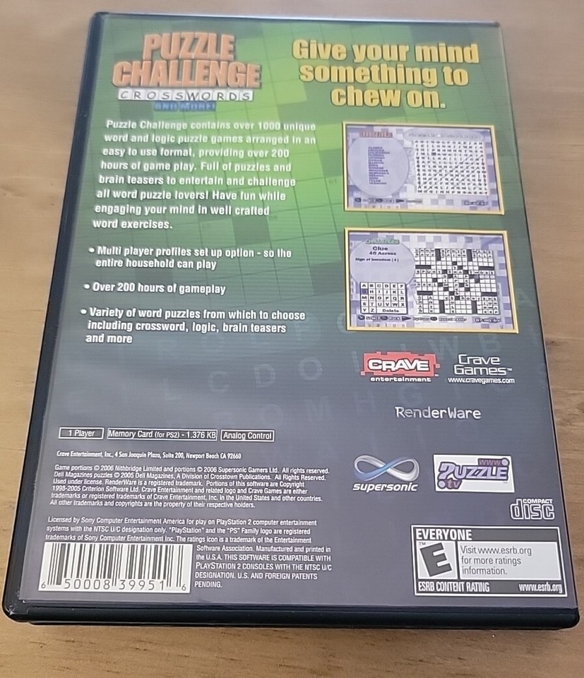 PS2,Puzzle Challenge: Crosswords and More (Sony PlayStation 2, 2006 ...