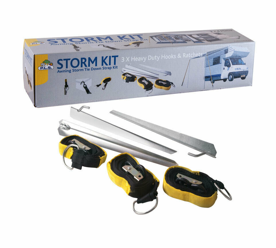 Awning Storm Tie Down Kit - 3 x 4m Straps Heavy Duty Hooks & Ratchets ...