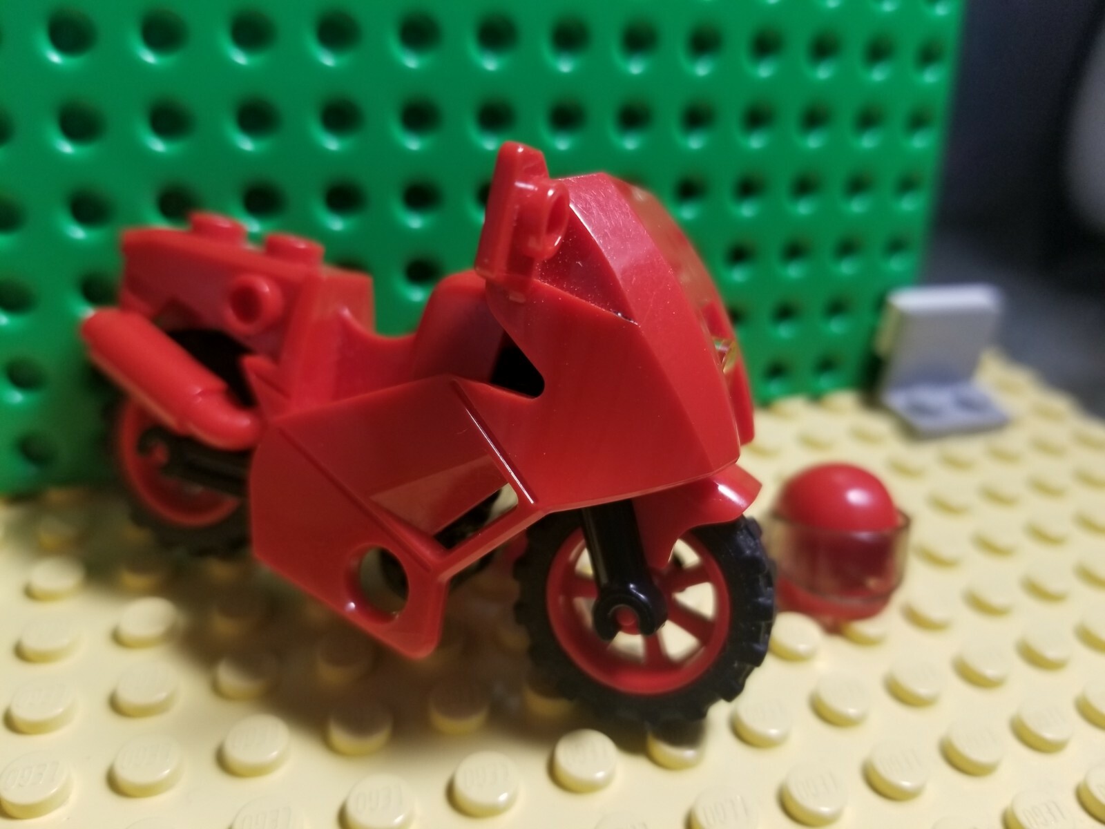 LEGO Minifigure Red Motorcycle with Matching Helmet Red Wheels Tires | eBay