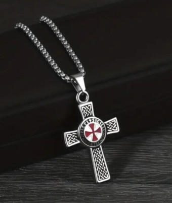 Knights Templar Cross Necklace Chain Pendant Silver Stainless Steel ...