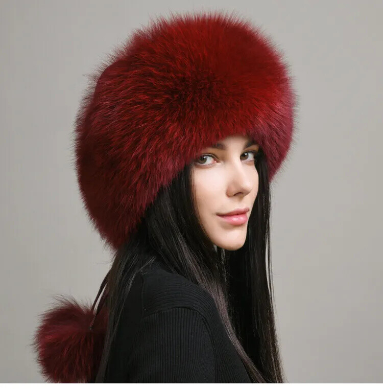 Womens Real Fox Fur Hat Russian Ushanka Hat Winter Warm Cossack Ski Cap ...