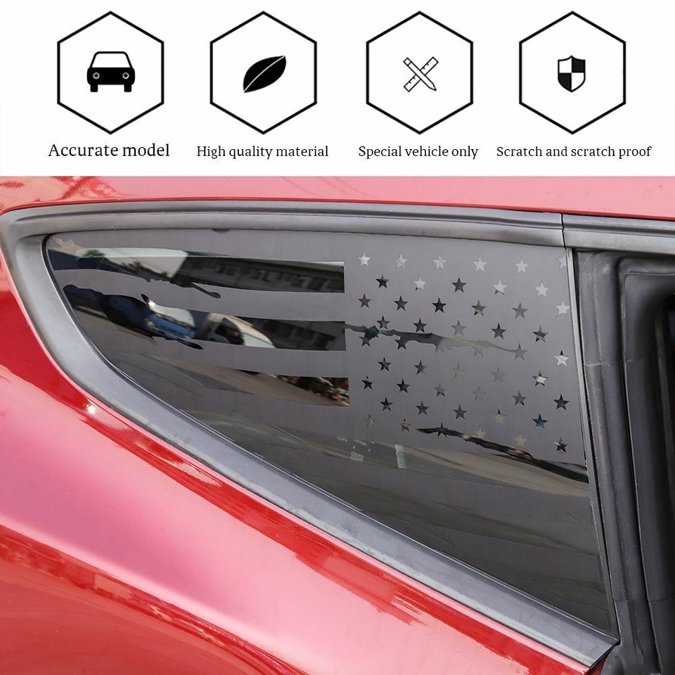 2PCS Exterior Rear Window Decor Sticker US Flag Trims For Ford Mustang ...
