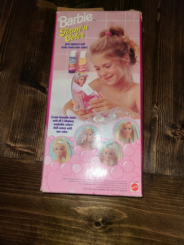 1995 Mattel Foam 'n Color Barbie Doll Blue Dress Blonde Hair 15099 NRFB ...