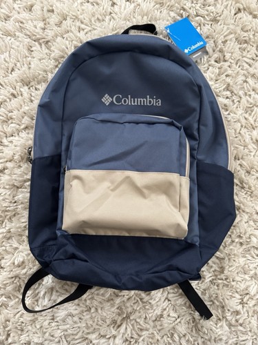 Columbia backpack Navy Blue Tan Bottle Pocket Laptop | eBay