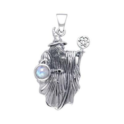 Wizard Pentacle Wand Gemstone 925 Sterling Silver Pendant Magic Wiccan ...