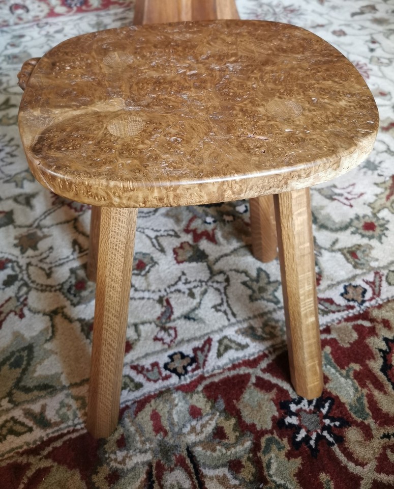 Robert Thompson Mouseman Burr Oak Stool/small Table | eBay UK