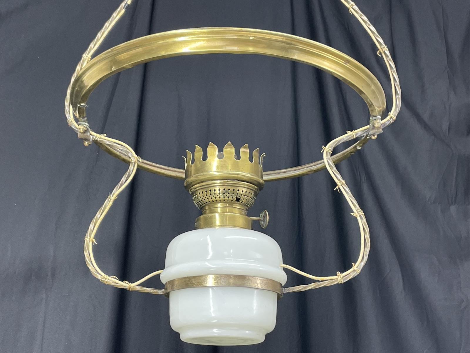 Antique 1800s Hanging Elec. Oil Lamp Frame Victorian Milk Glass HASAG ...