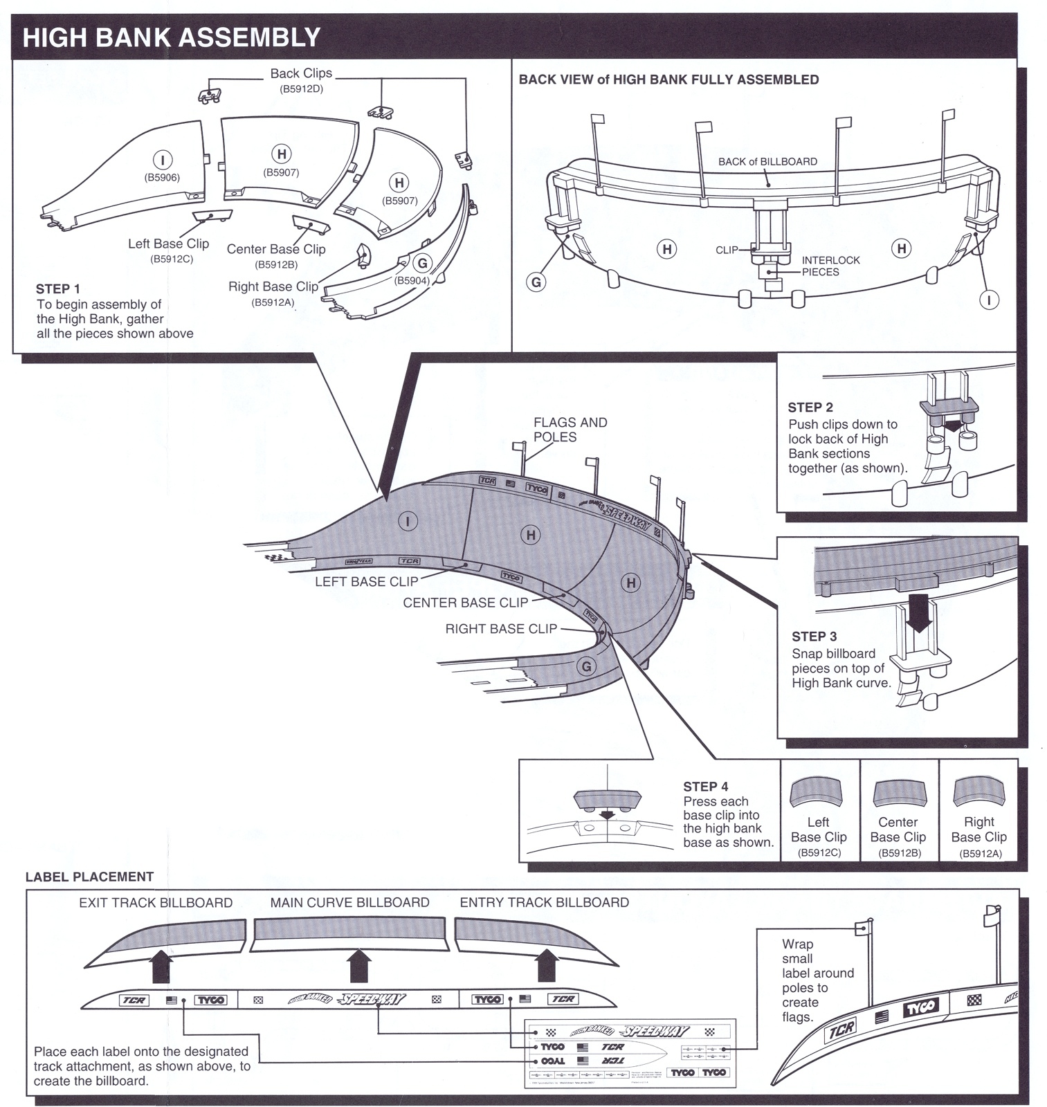 9pc TYCO TCR Slot less Car Total Control Race HIGH BANK TRACK CLIPS ...