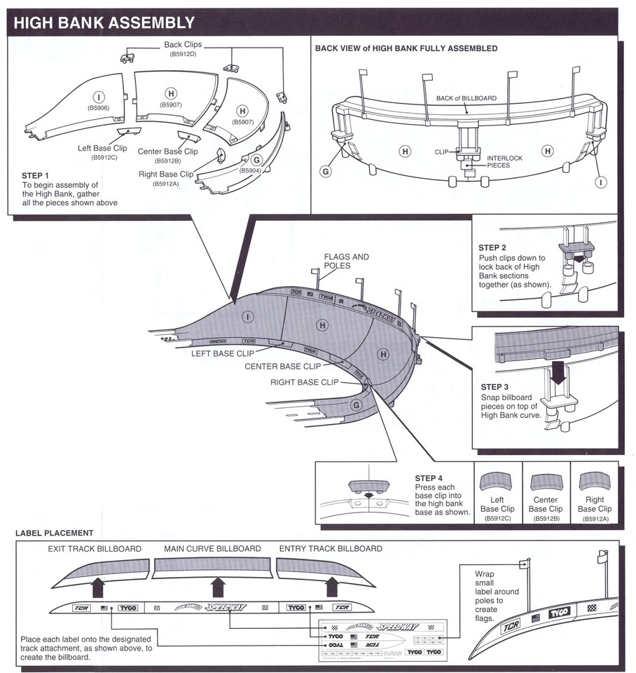 9pc TYCO TCR Slot less Car Total Control Race HIGH BANK TRACK CLIPS ...