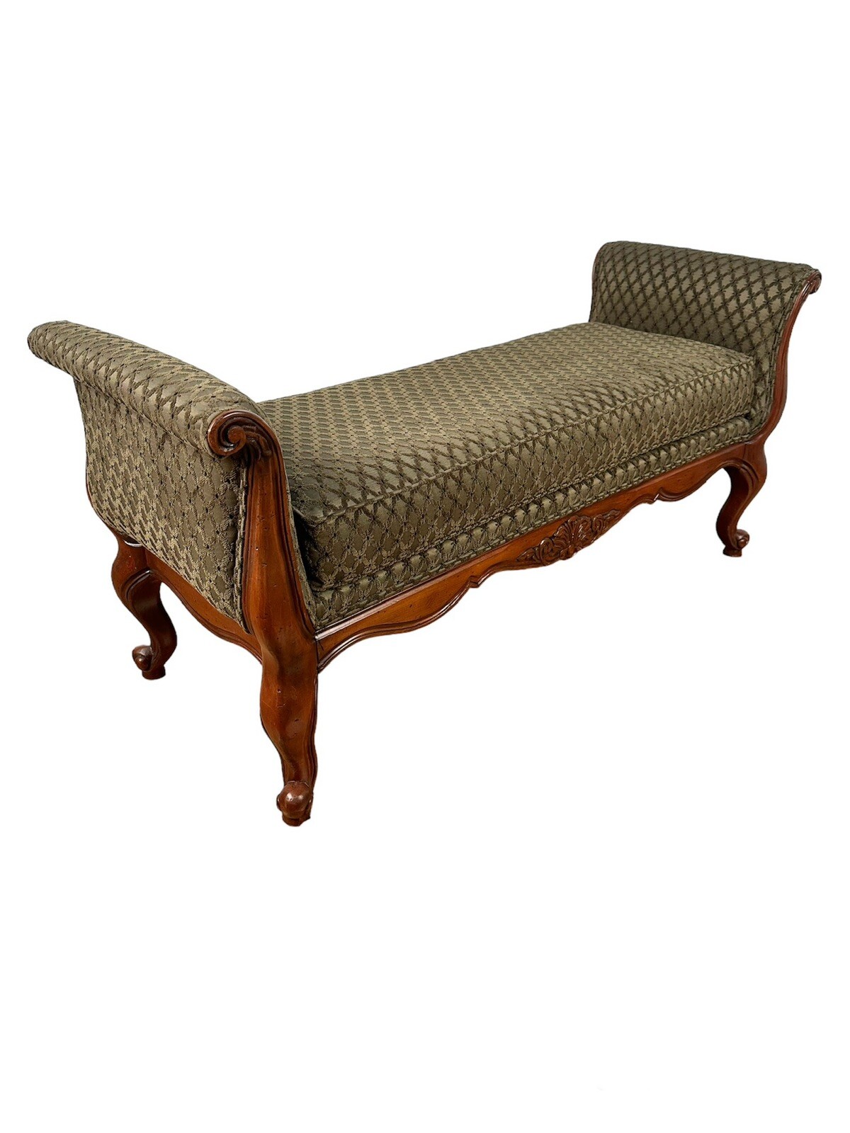 Ethan Allen Carved Mahogany Upholstered Window Bench | eBay