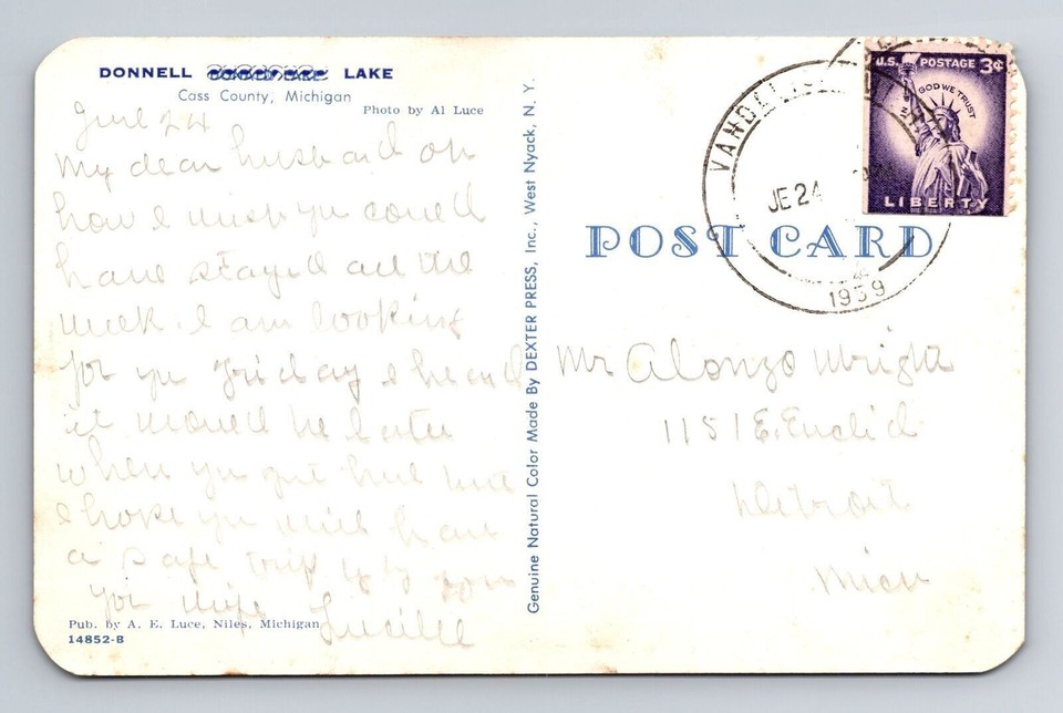 Cass County MI-Michigan, Donnell Lake Scenic View, Vitnage c1959 ...