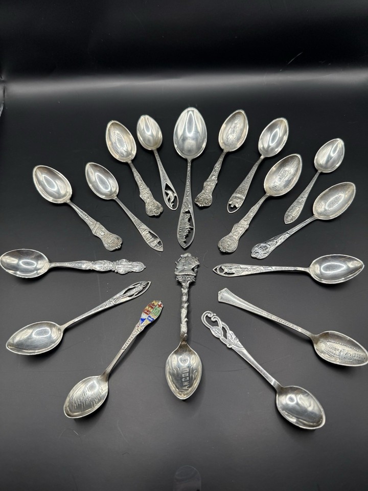 Mixed Lot Sterling Silver Souvenir Spoon Collection Antique US and ...