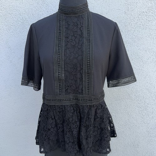 Zara Woman Black Lace Peplum Short Sleeve Lace Ruffle Wednesday Top ...