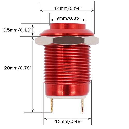 /12mm 1/2" Waterproof Red Metal Shell Momentary Raised Top Push Button ...