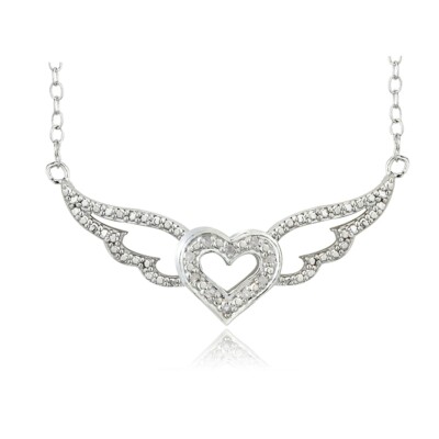 1/10 Ct Diamond Heart Angel Wings Necklace in Brass | eBay Australia