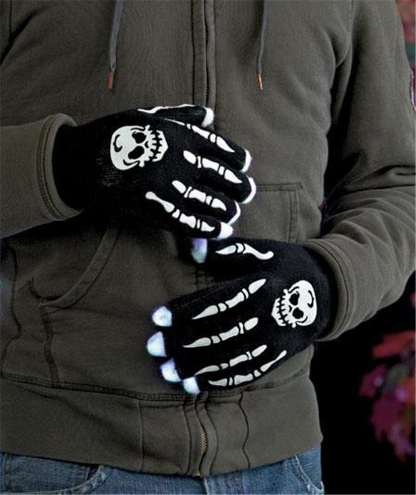 SPOOKY HALLOWEEN LED FLASHING COLOR-CHANGING SKULL SKELETON GLOVES ...