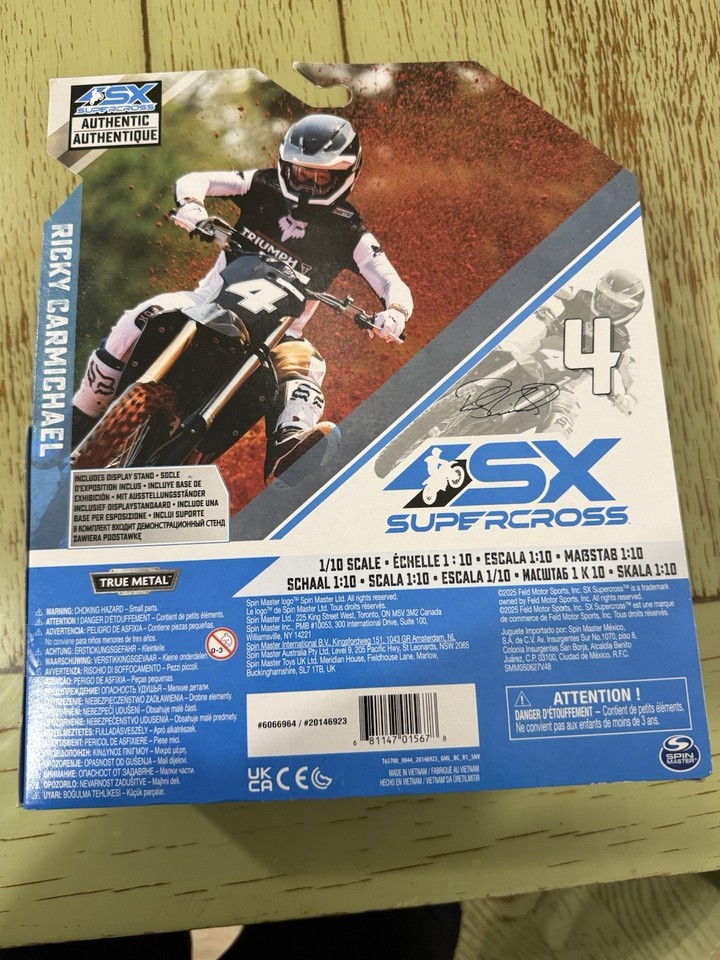 SX Supercross # 4 RICKY CARMICHAEL Triumph BLACK Motorcycle 1:10 Scale ...