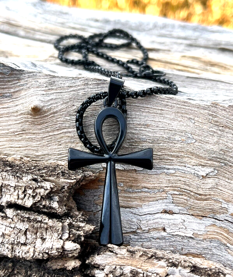 The Ankh Cross Necklace Unisex Adult Black Goth Stainless Steel Charm ...