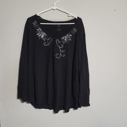 Womens Boho Top Size 3X Coastal Cowgirl Black Silver Embroidered Plus ...