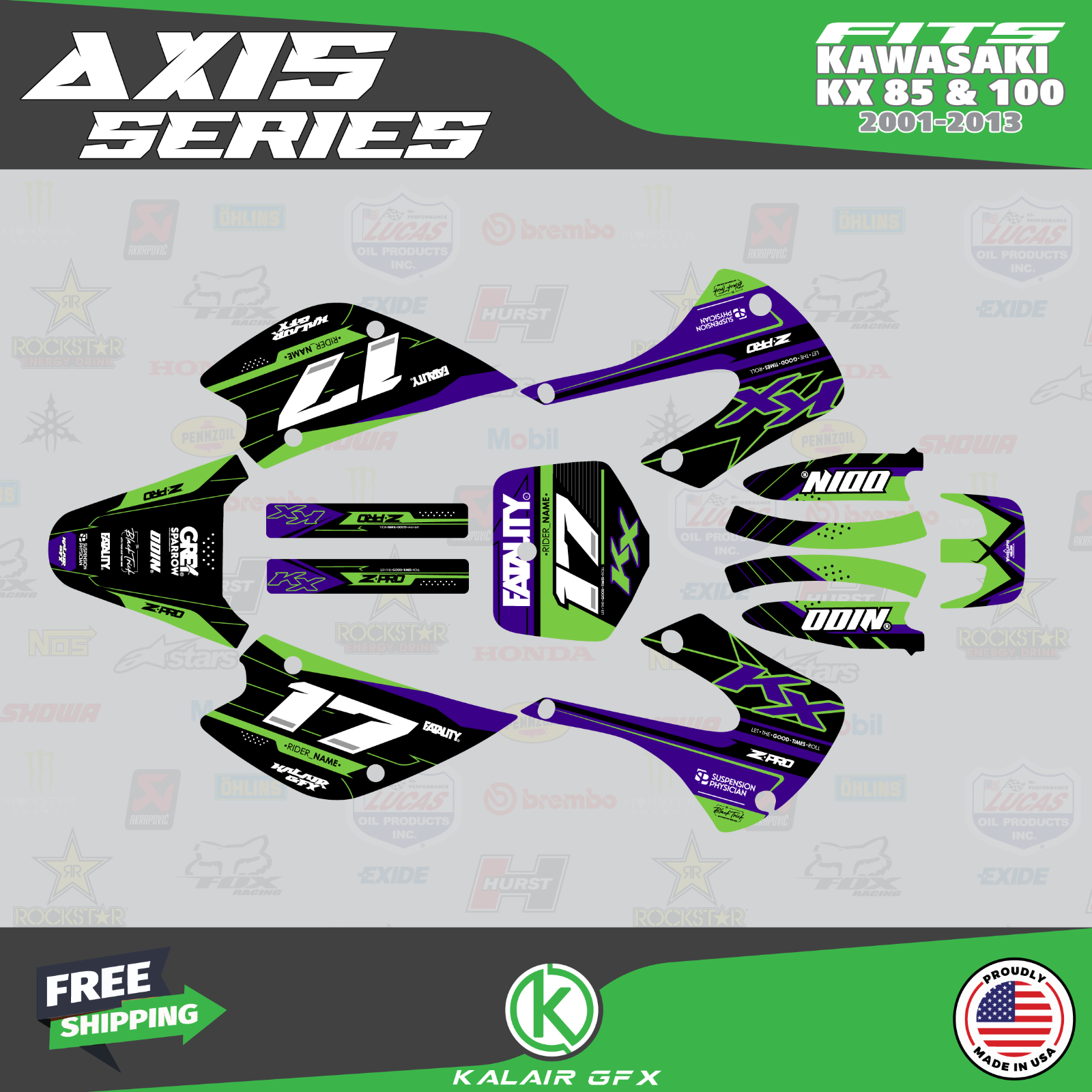 Graphics Kit for Kawasaki KX85 KX100 (2001-2013) KX 85KX 100 Axis ...