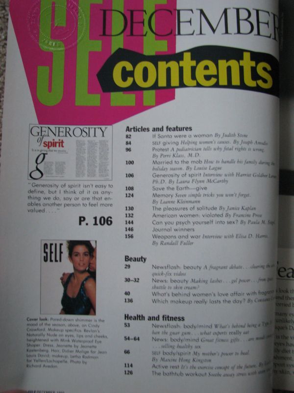 rare Vintage SELF magazine December 1990 Cindy CRAWFORD by Richard ...