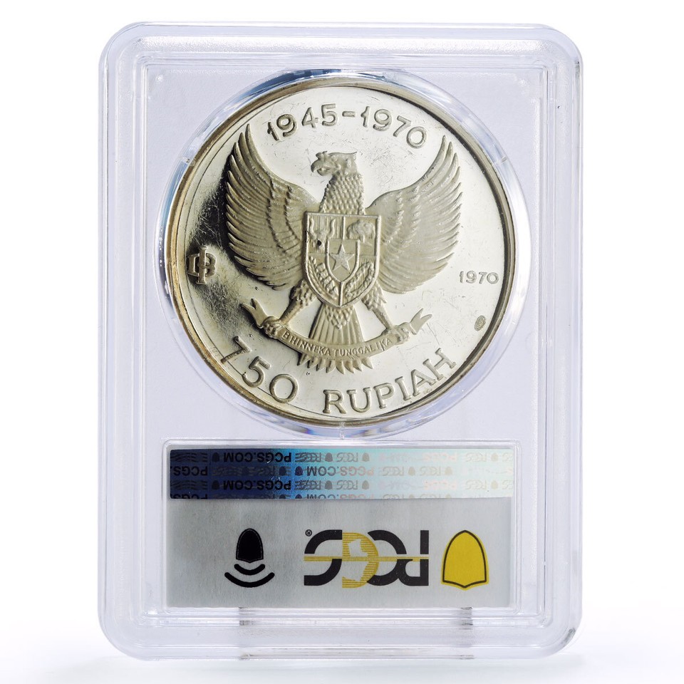 Indonesia 750 rupiah 25th Anniversary of Independece PR62 PCGS silver ...