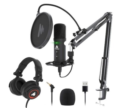 Maono Mic + Headphone Set 192Khz/24Bit Vocal Condenser Cardioid Podcast ...