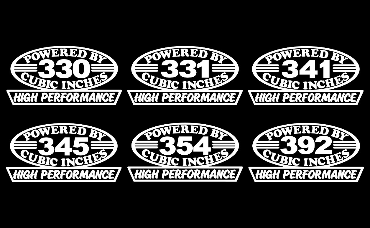 2 EARLY V8 ENGINE HP DECALS 330-331-341-345-354-392 VINTAGE MOTOR ...