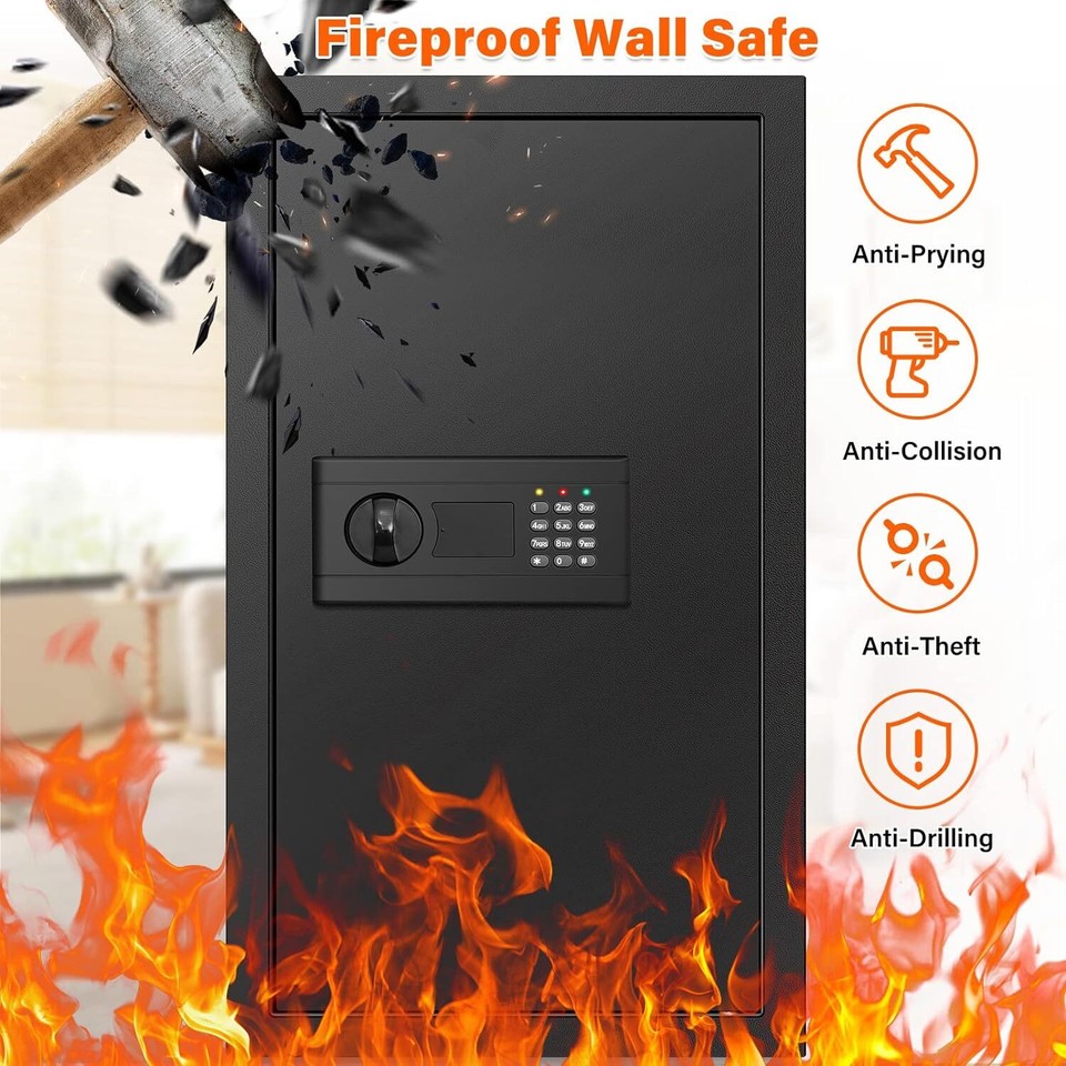 25.6" Tall Fireproof Wall Safes Between the Studs 16" Centers, Hidden ...